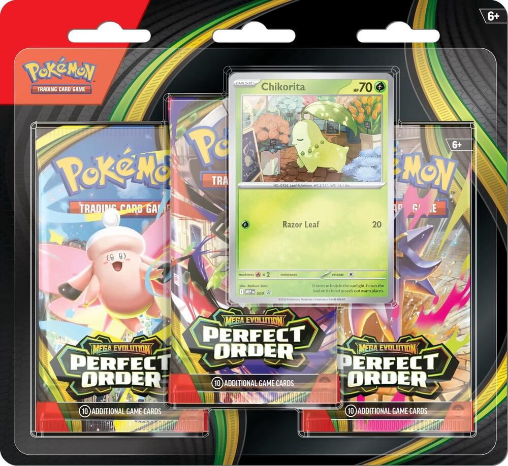 Pokemon TCG: Mega Evolutions - Perfect Order 3 Pack Blister (Chikorita ...