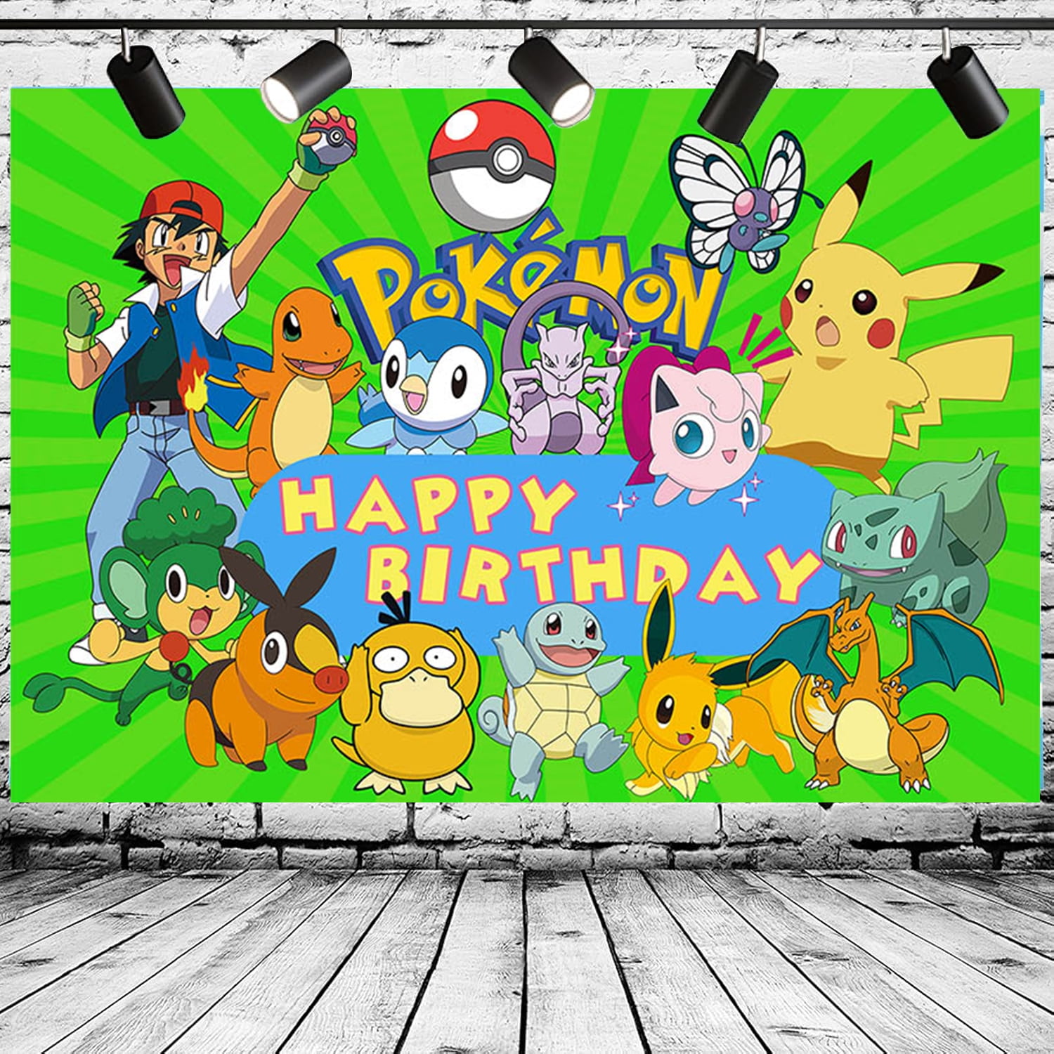Pokemon Theme Backdrop,Cartoon characters on the grassland Birthday ...