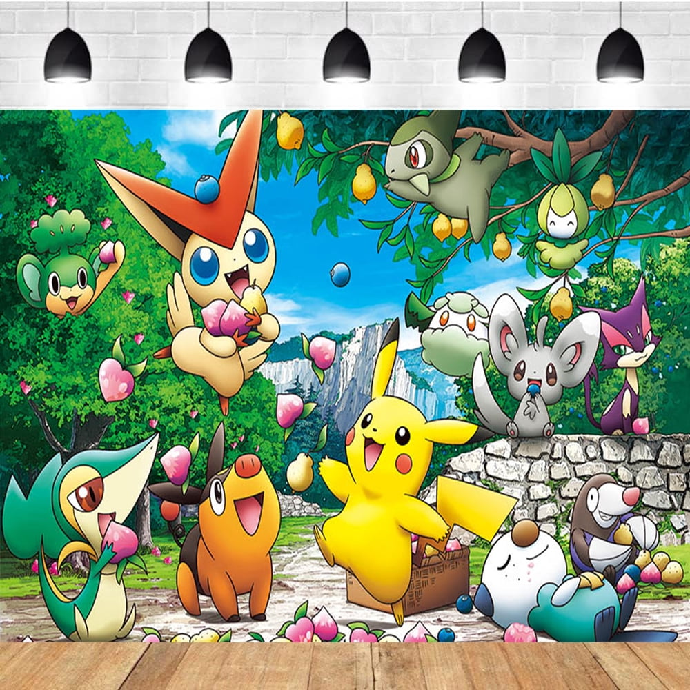 Pokemon Theme Backdrop,Cartoon characters picking peaches Birthday ...