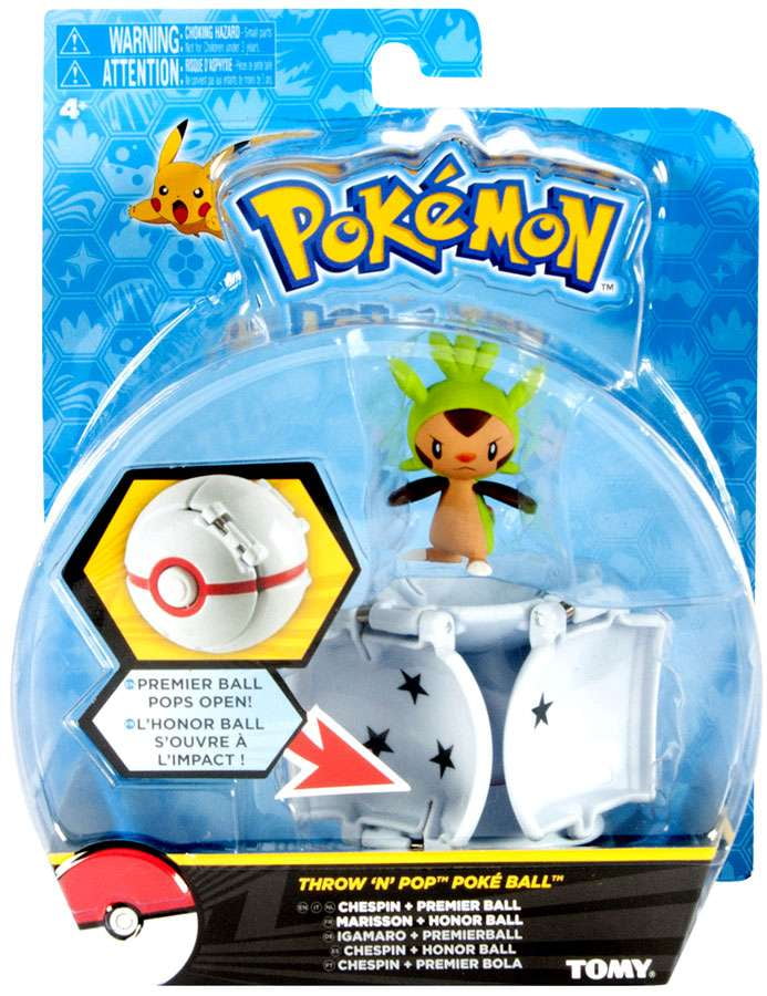 Pokemon Throw 'n' Pop Pokeball Chespin & Premier Ball Figure Set ...