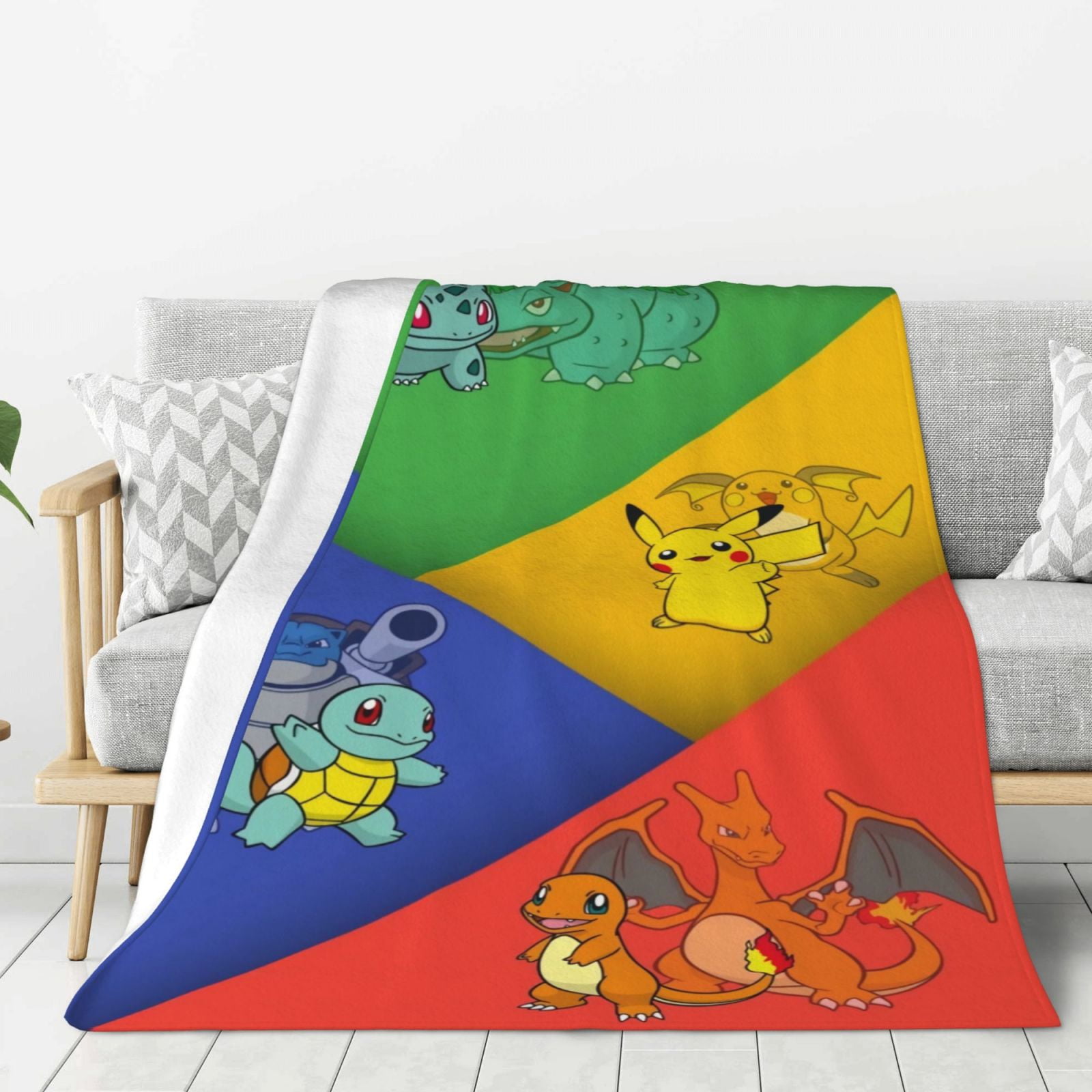 Pokemon- Trainer Kanto Starters Vintage Portraits Blanket,Throw Blanket for Kids and Adults,Soft ...