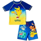 Pokemon Pikachu Boys Swimwear: Rash Guard & Swim Shorts Outfit Set ...