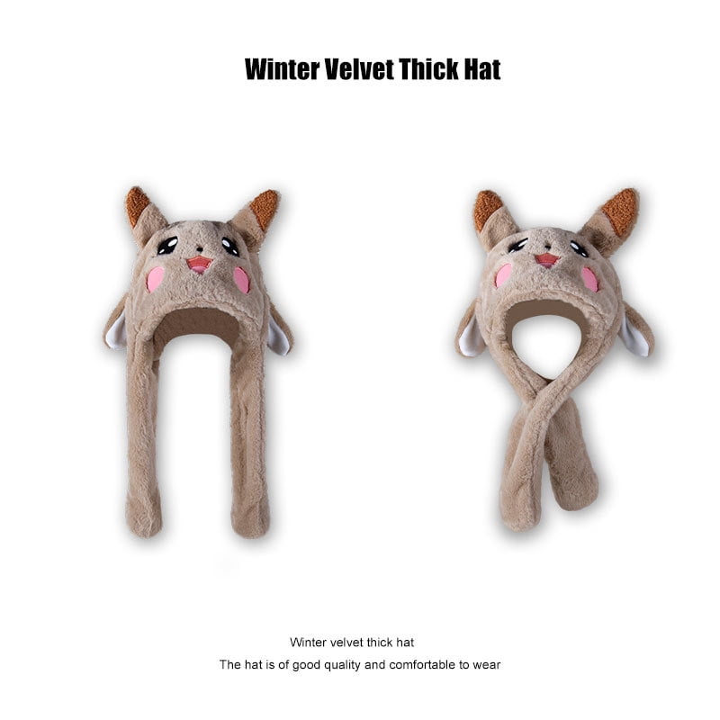Pokemon Women Girls Winter Hats 3 in 1 Warm Plush Hoodie Cap Paw Gloves ...