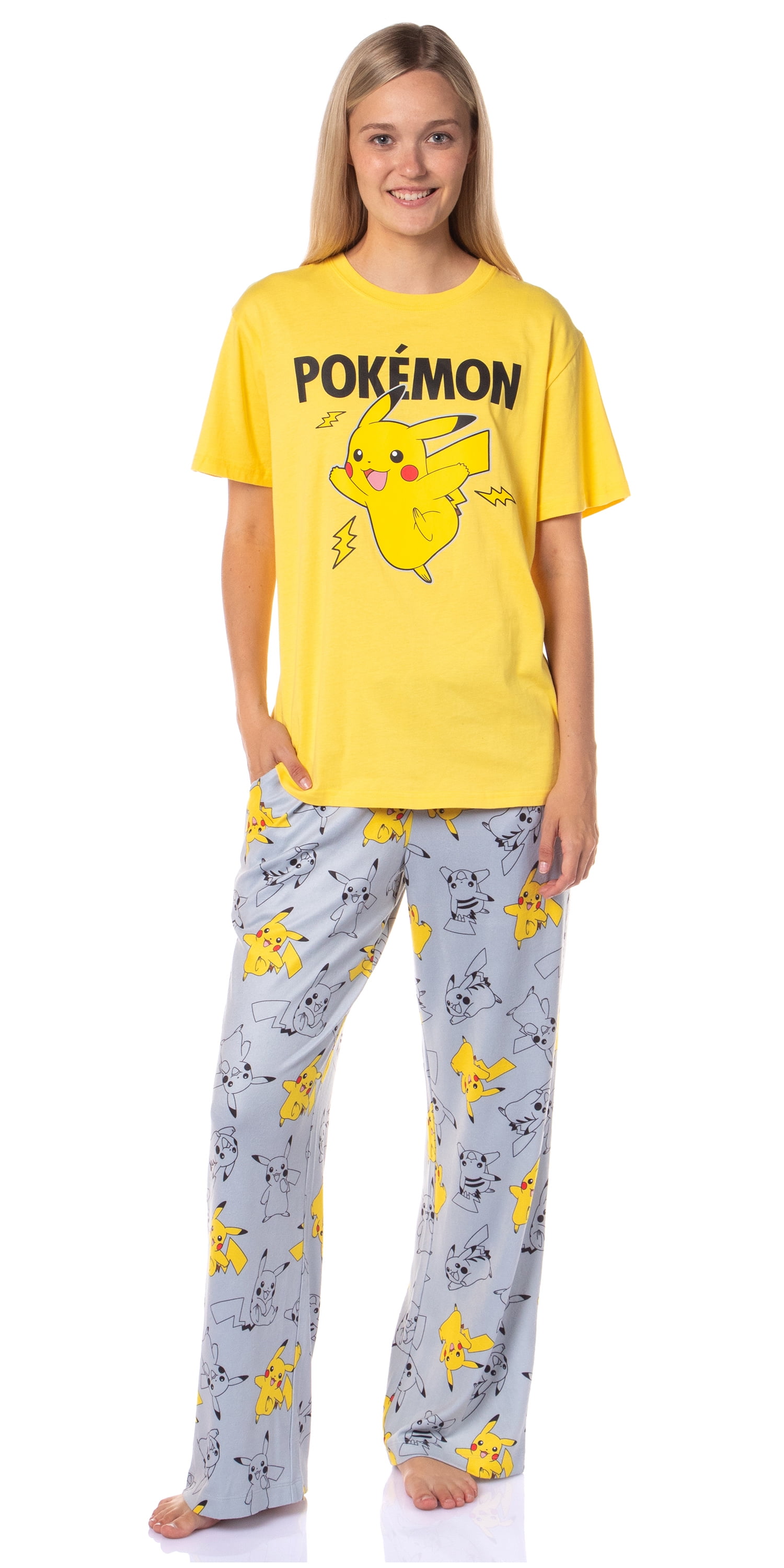 Pokemon Women's Pikachu Bolts 2 Piece Shirt and Pant Combo Adult Pajama ...