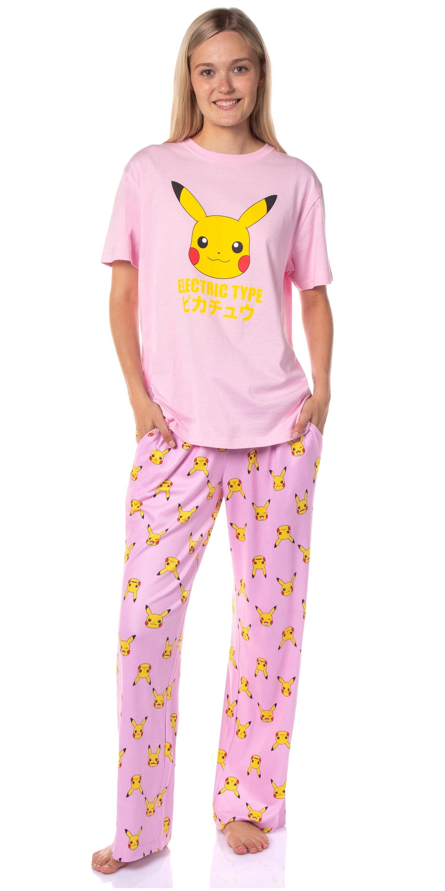 Pokemon Women's Pikachu Faces 2 Piece Shirt and Pants Adult Pajama ...