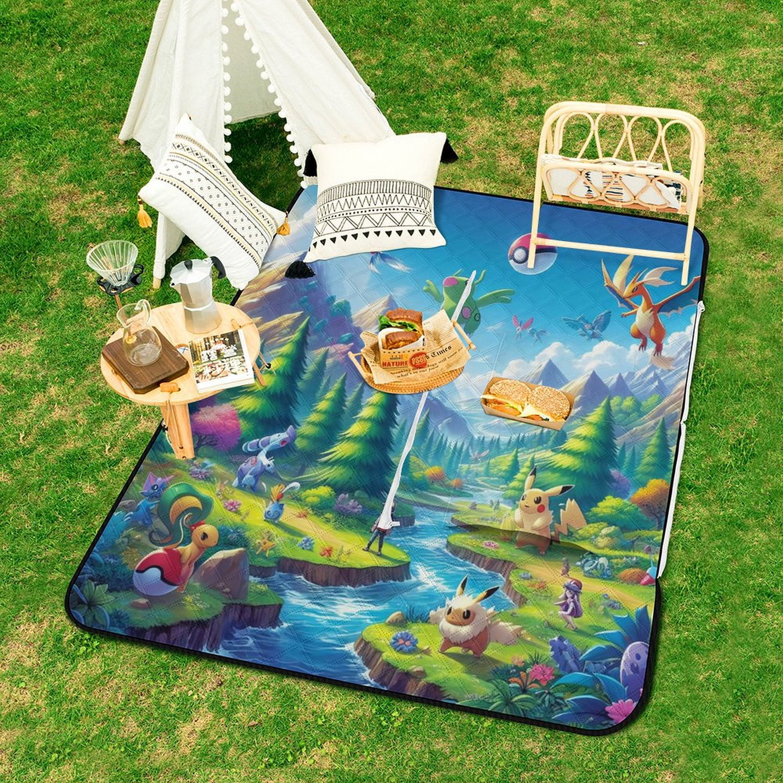 Pokemon World Extra Large Picnic Blanket Waterproof,59"x 39"Foldable ...