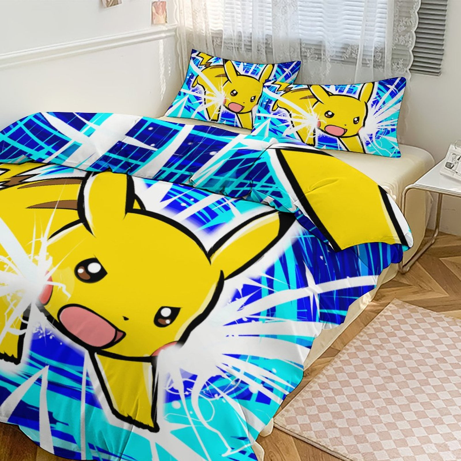Pokemon bed sheet cartoon bedding set Pokemon 3 piece cotton bedding ...