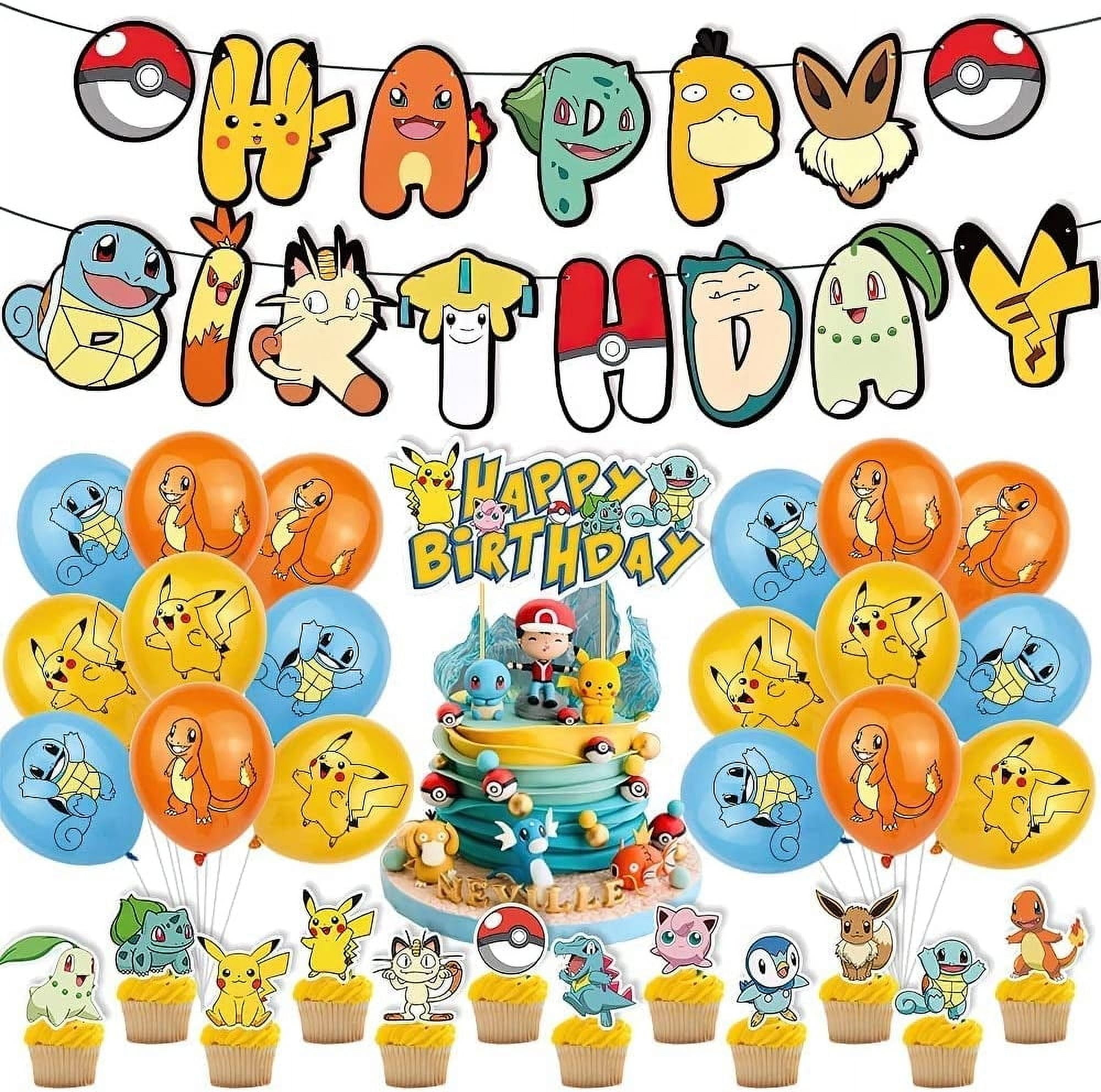 Pokemon birthday themed party decoration Pikachu banner cake flag ...