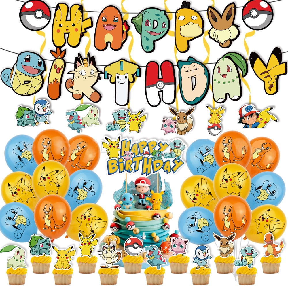 Pokemon birthday themed party decoration Pikachu banner cake flag ...