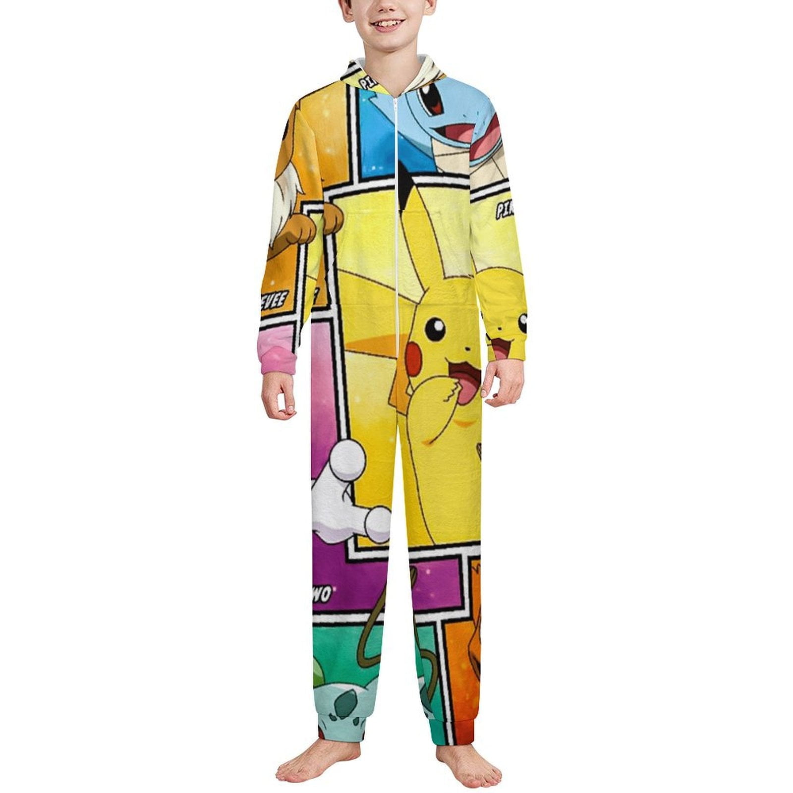 Poken+Pikachu Children's hooded one-piece zip-up pajamas 4-5Y - Walmart.com