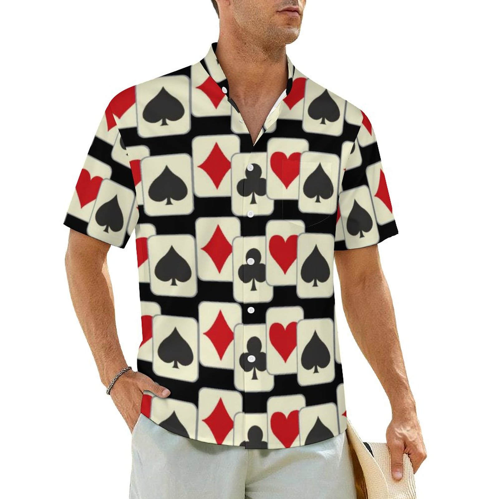 Poker Cards Beach Shirt Men Red Heart Loose Casual Shirts Hawaiian ...