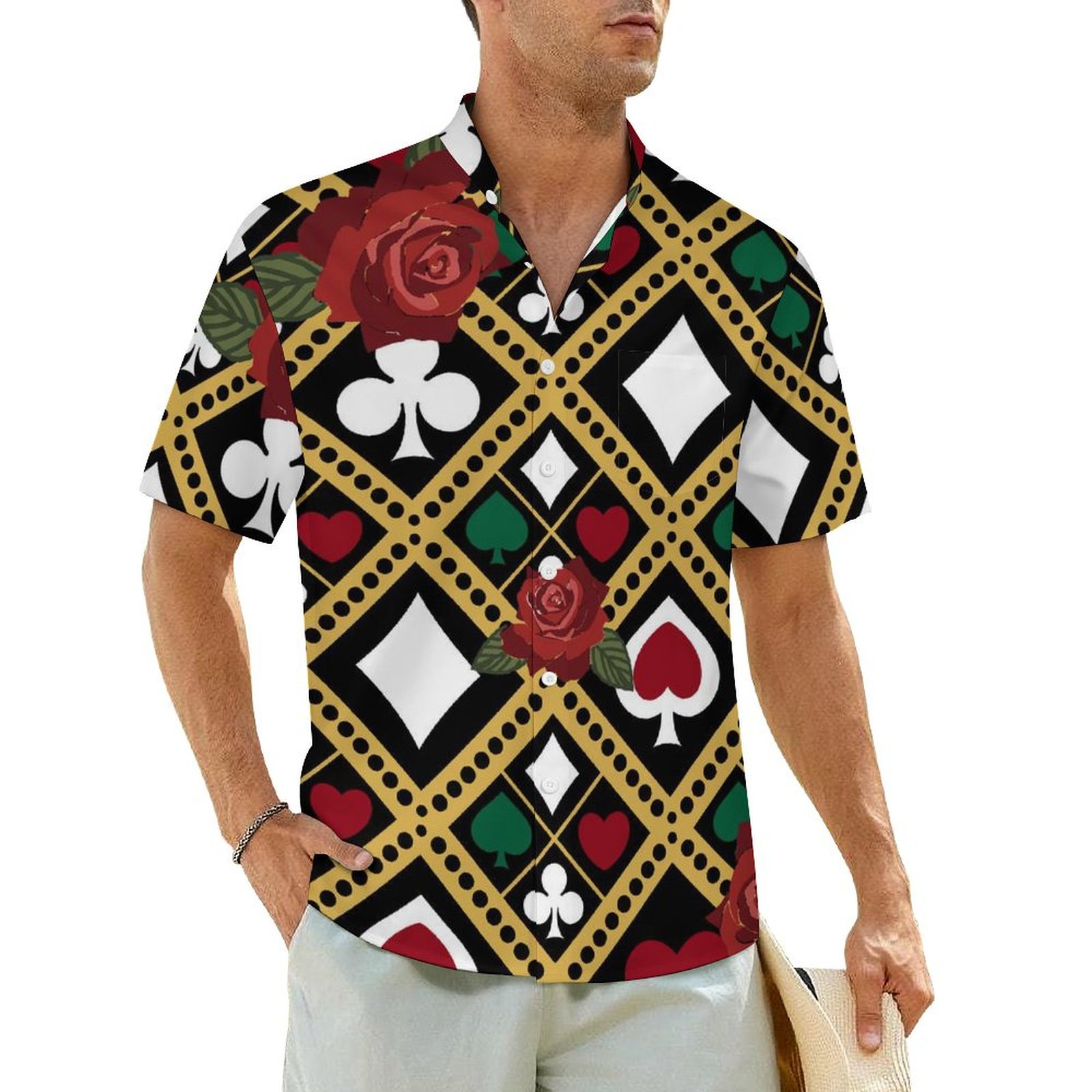 Poker Cards Beach Shirt Men Red Heart Loose Casual Shirts Hawaiian ...