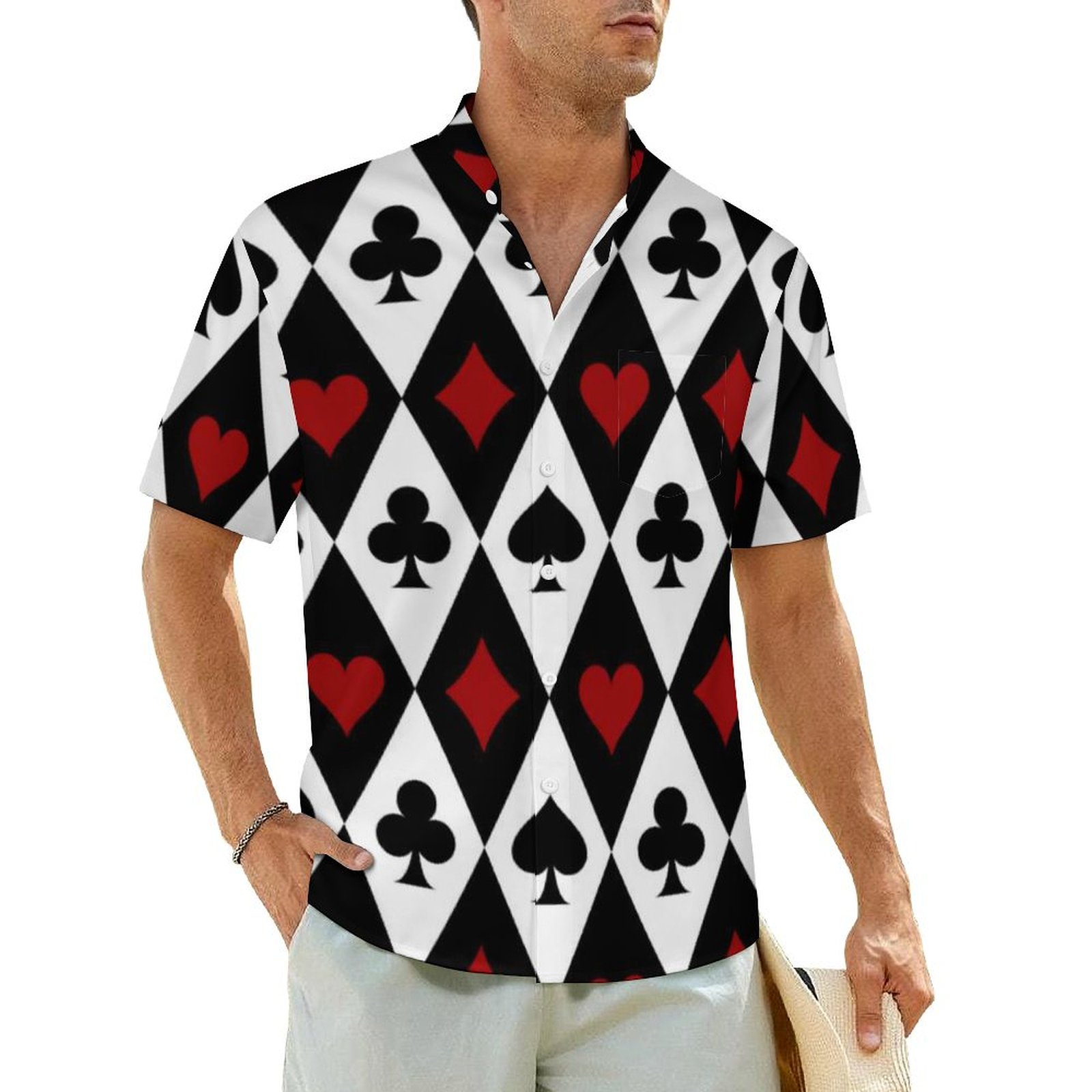 Poker Cards Beach Shirt Men Red Heart Loose Casual Shirts Hawaiian ...