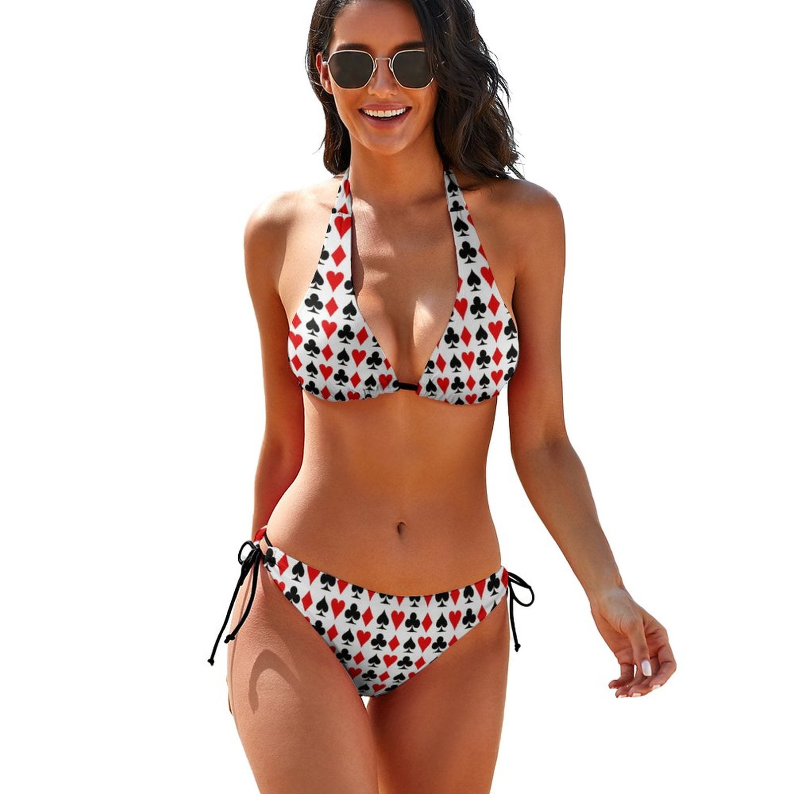 Poker Cards Bikini Swimsuit Push Up Fun Playing Card V Neck Bikinis Set Kawaii Swimwear Female ...