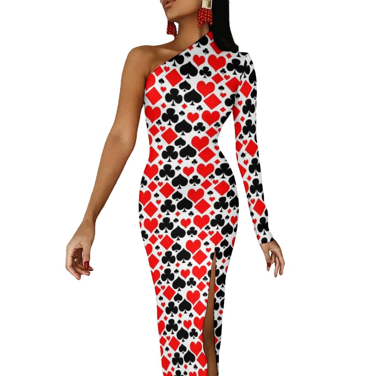 Poker Cards Long Dress Women Casino Fun Streetwear Maxi Dress Autumn Bodycon Dresses Side Split ...