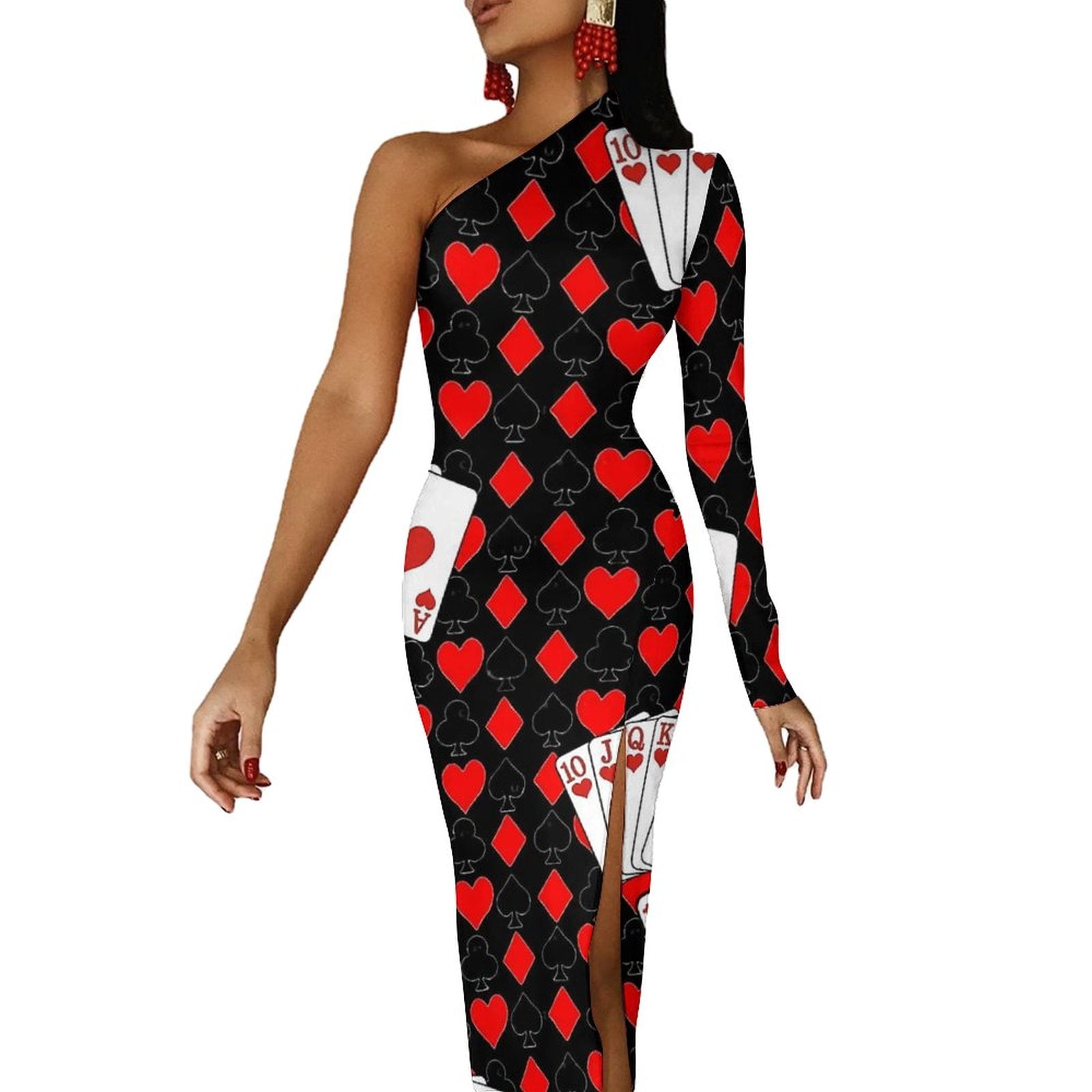 Poker Cards Long Dress Women Casino Fun Streetwear Maxi Dress Autumn ...