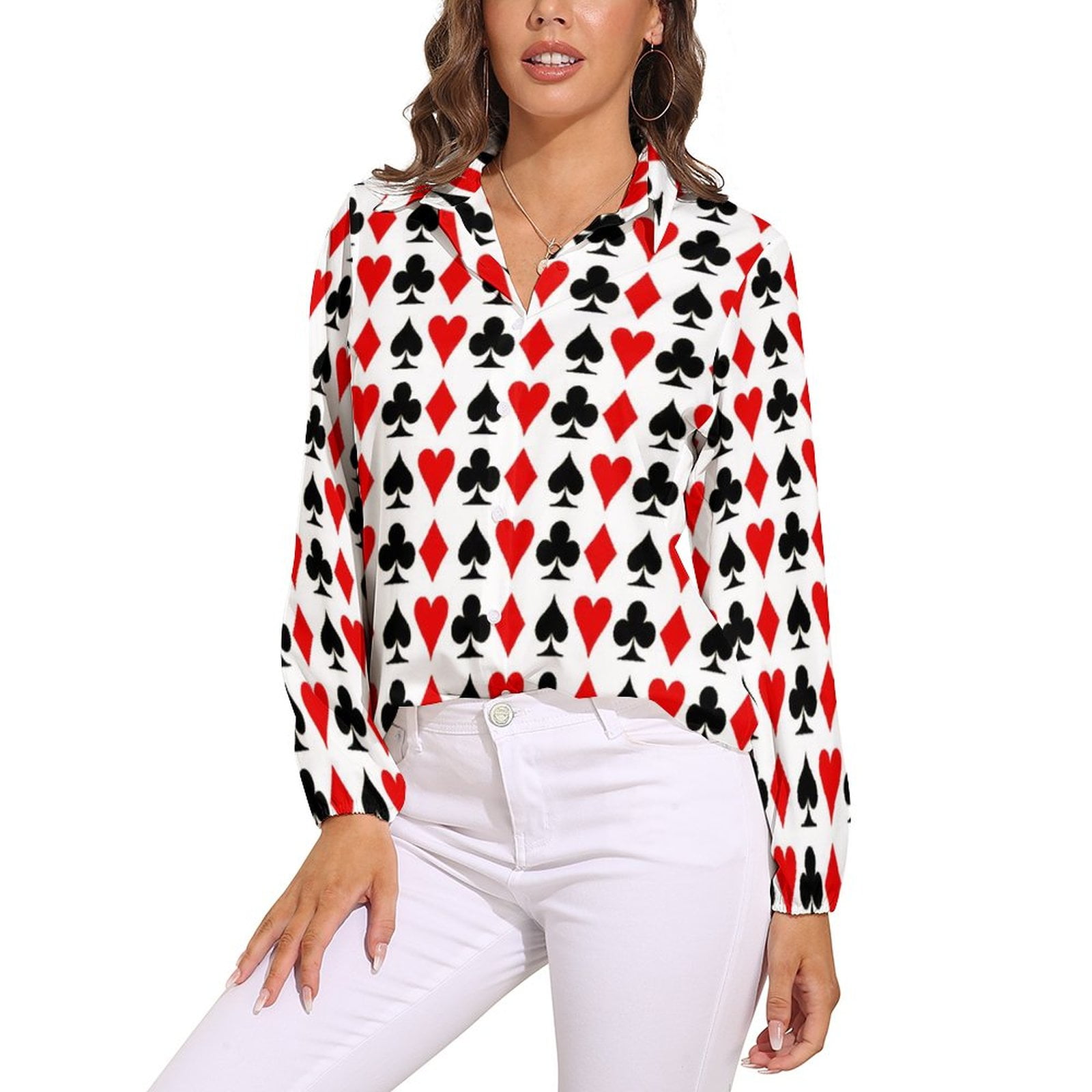 Poker Cards Print Blouse Female Card Suits Casual Loose Blouses Long ...