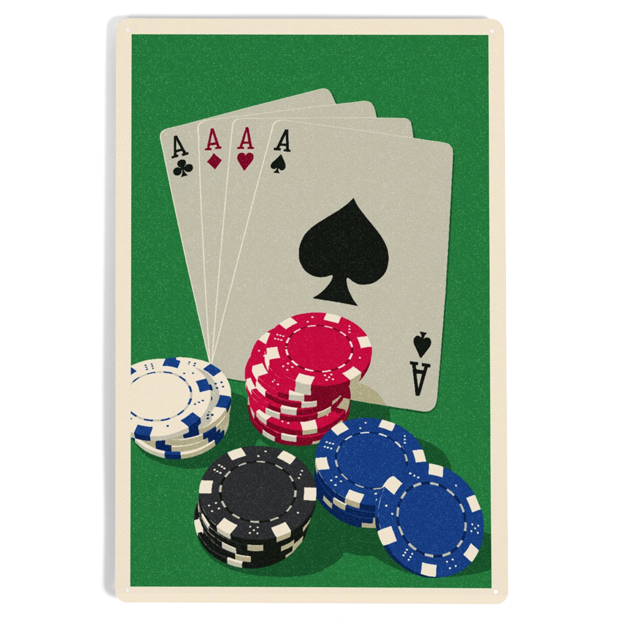 Poker Cards and Chips, Letterpress (12x18 Aluminum Art, Indoor Outdoor ...