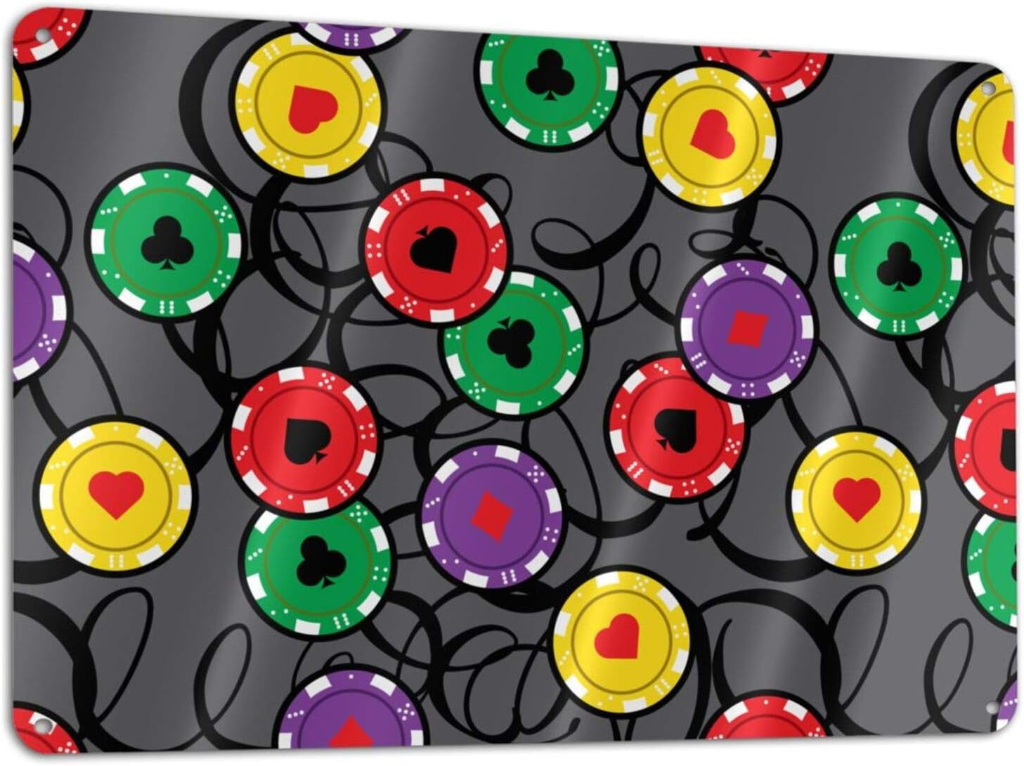 Poker Chips Pattern On Grey Tin Signs Wall Decor for Bars,Restaurants ...