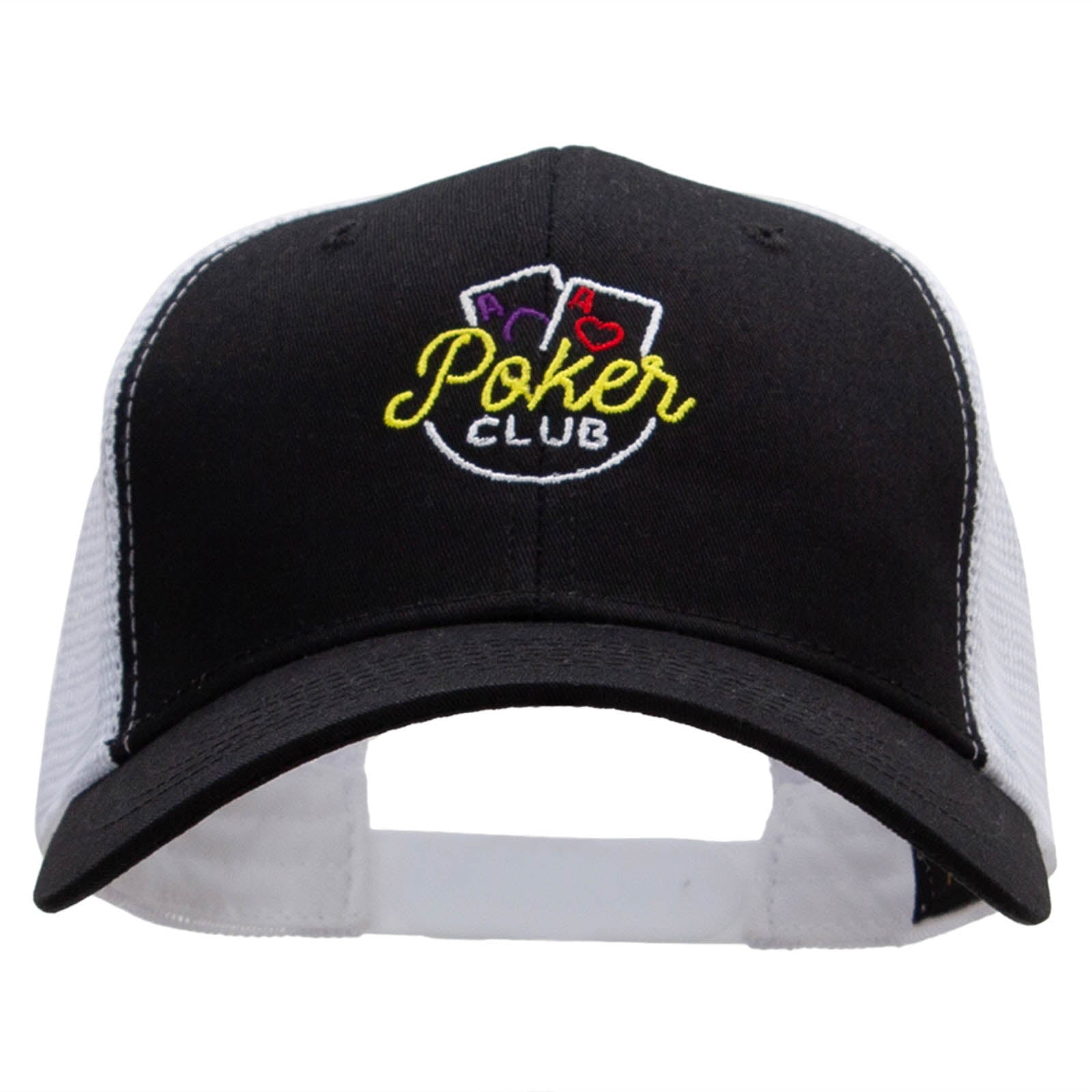 Poker Club Embroidered High Profile Mesh Cap - Black White OSFM ...