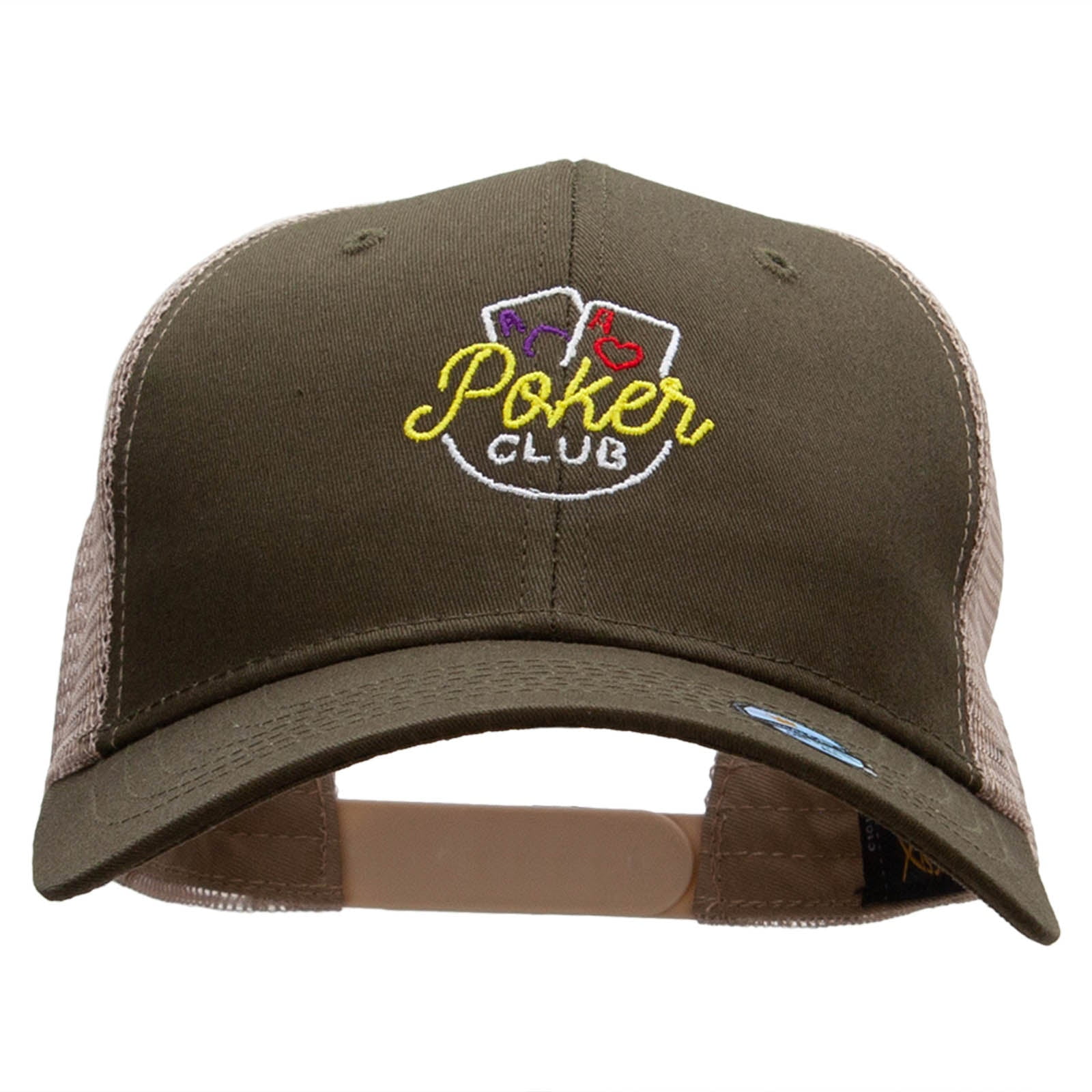 Poker Club Embroidered High Profile Mesh Cap - Olive Khaki OSFM ...