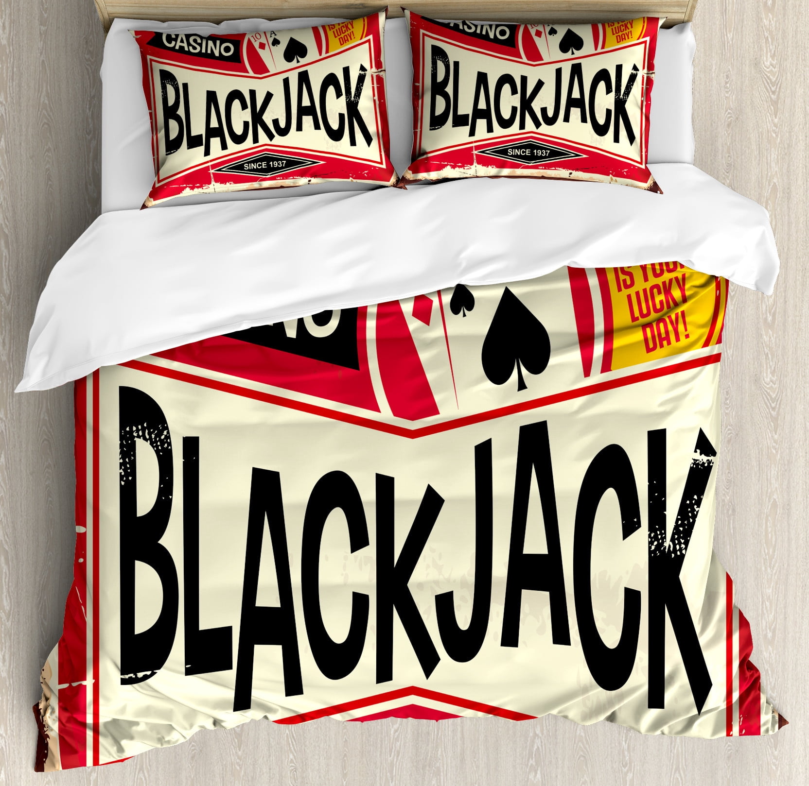 Poker Duvet Cover Set, Casino Sign Illustration Showing Blackjack ...