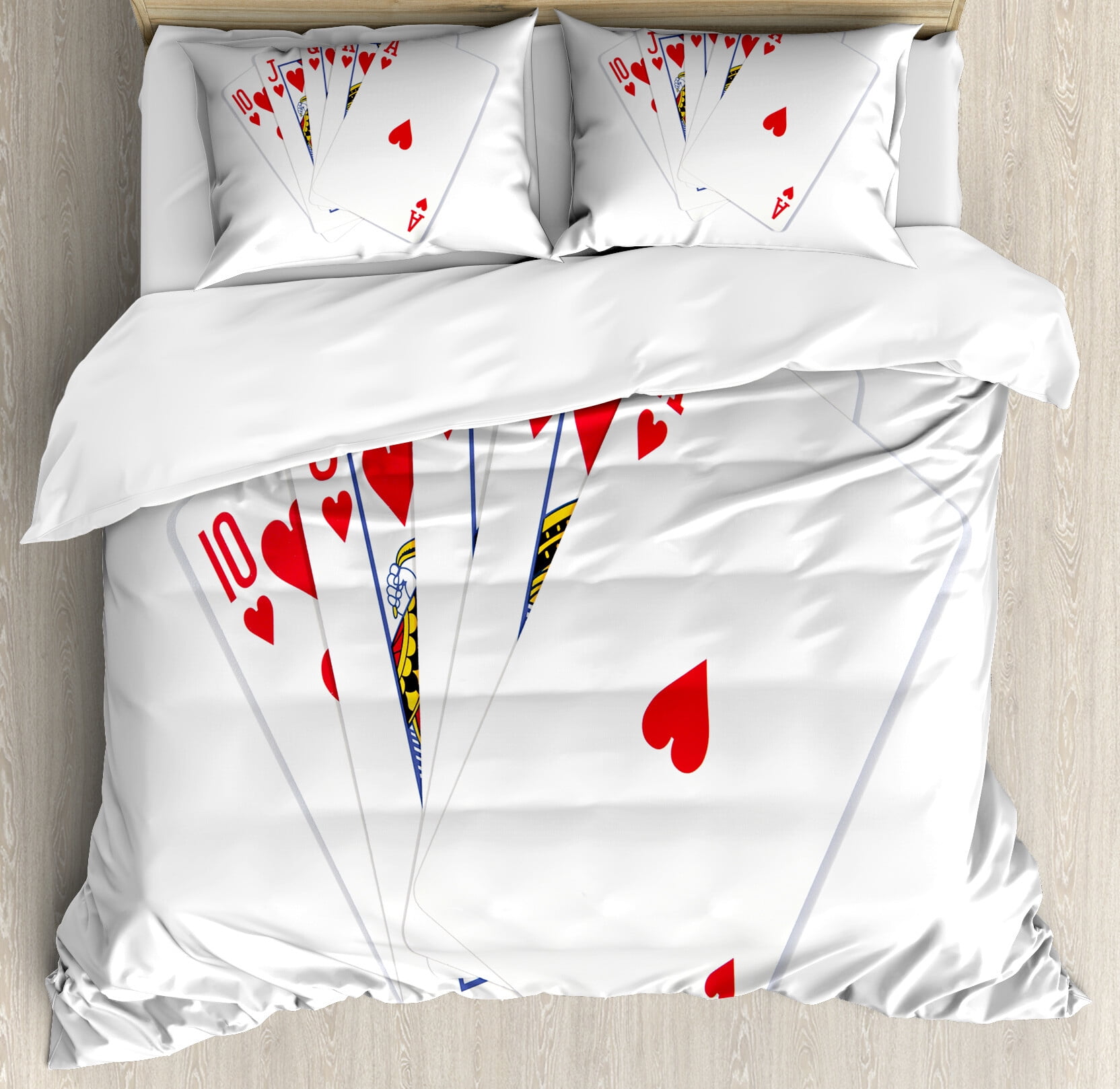 Poker Duvet Cover Set, Royal Flush Illustration with Heart Suit Playing ...