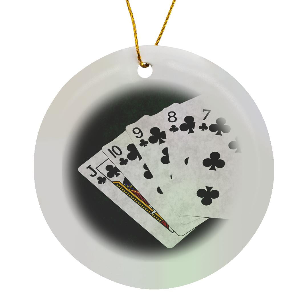 3drose, Poker Hands Straight Flush Clubs, Circle Porcelain Ornament ...