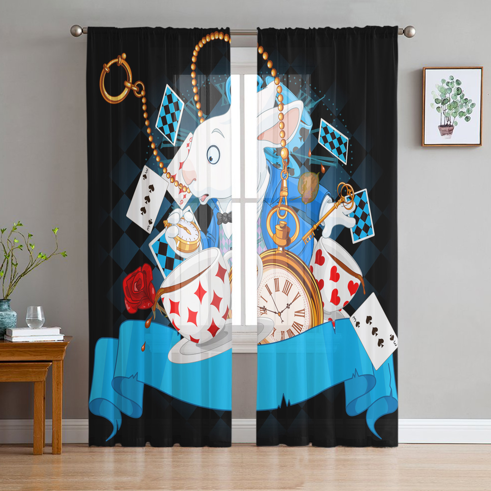 Poker Hearts Letters Sheer Curtains for Living Room The Bedroom Voile ...