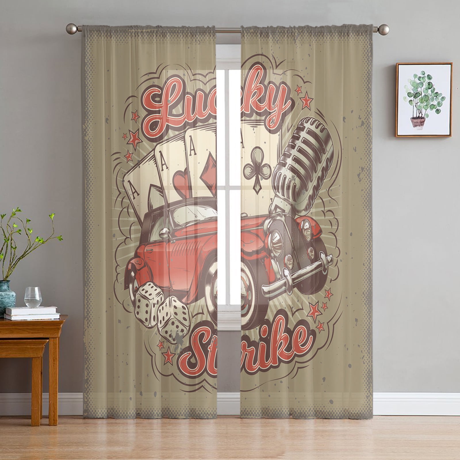 Poker Hearts Letters Sheer Curtains for Living Room The Bedroom Voile ...