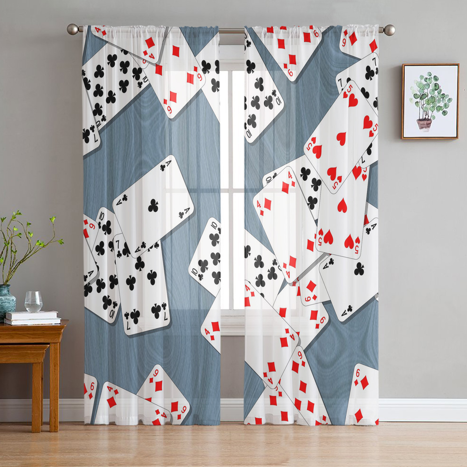 Poker Hearts Letters Sheer Curtains for Living Room The Bedroom Voile ...