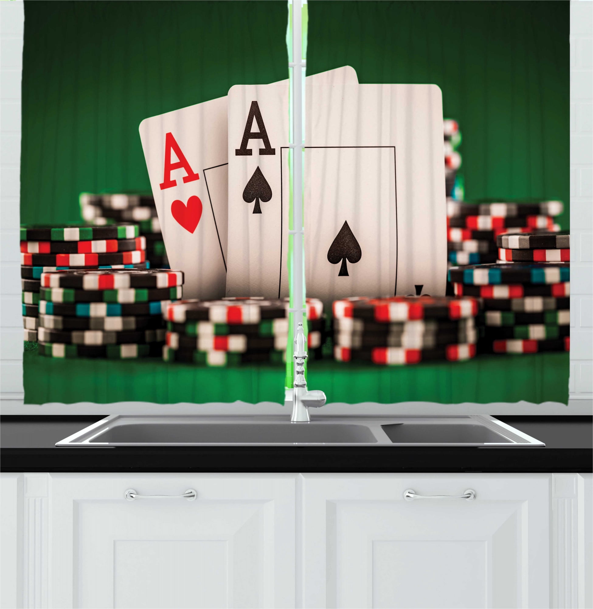 Poker Kitchen Curtains, Illustration with Stack of Gaming Chips and ...
