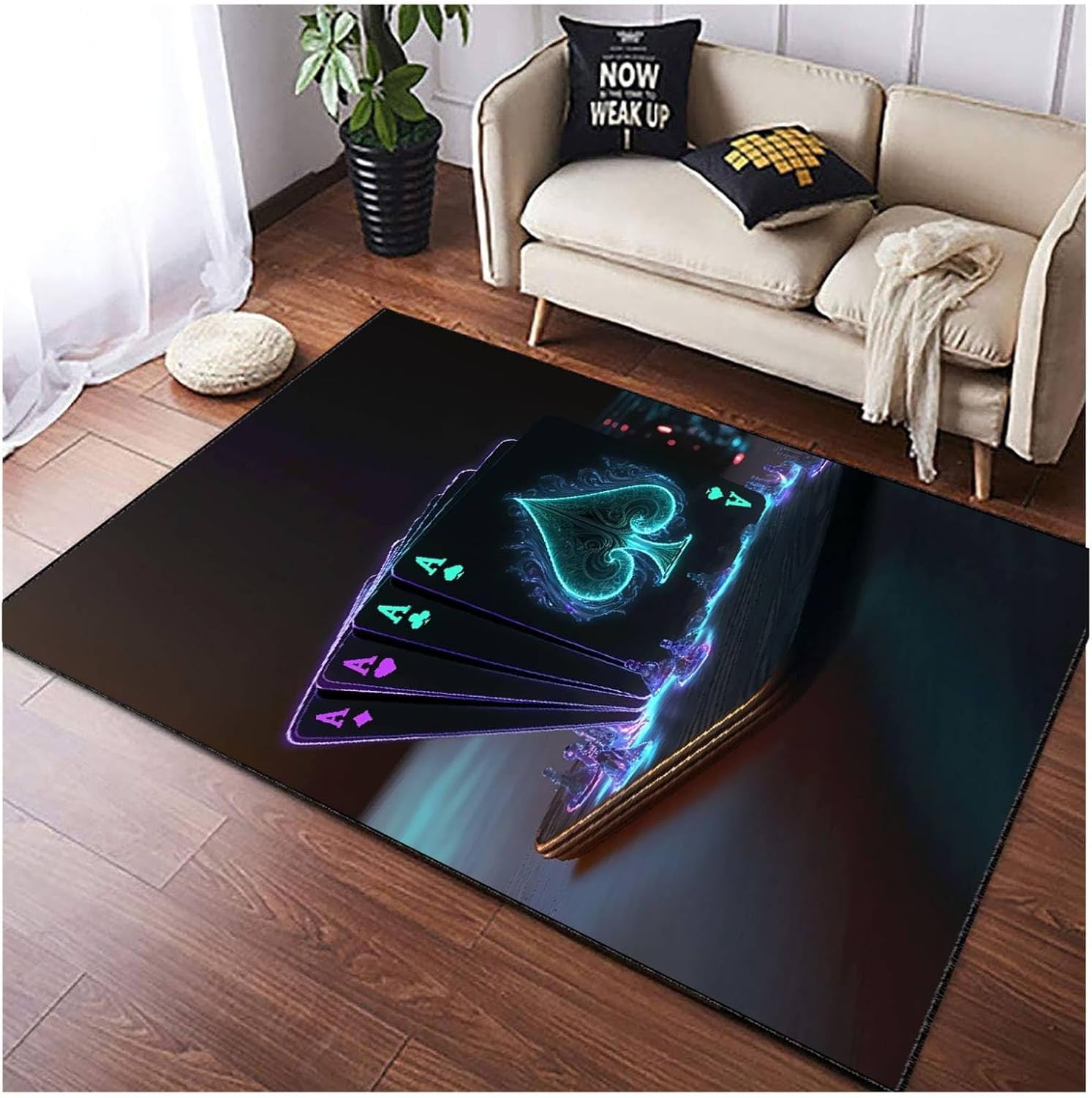 Poker Neon Area Rugs, Playing Cards Symbols Kids Rug, Non-Slip Mat Soft ...