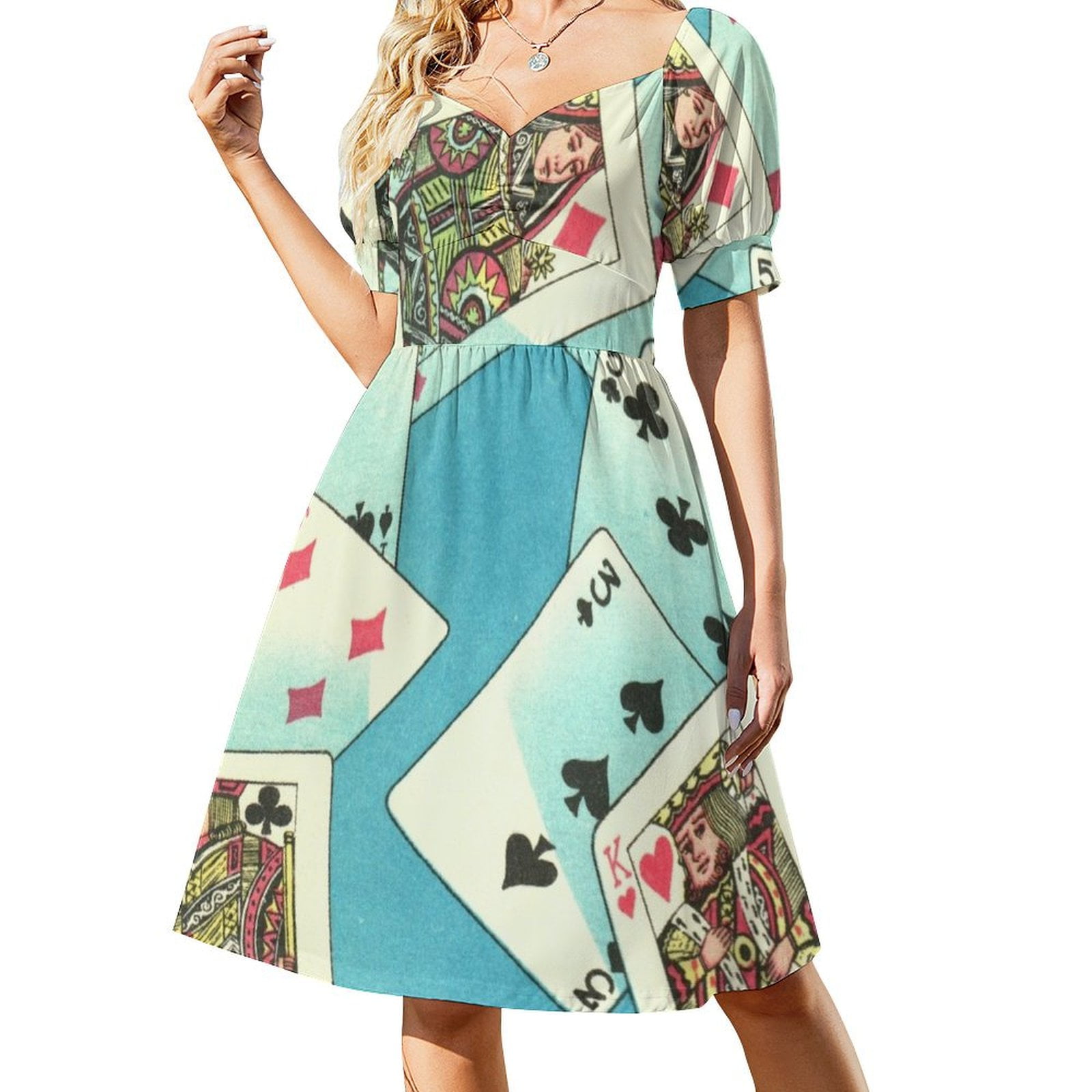 Poker Night Playing Cards Vintage Illustration Short Sleeved Dress ...