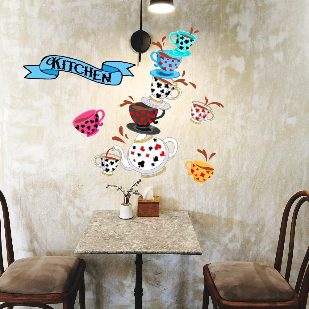 Poker Pattern Cup Wall Stickers Kitchen Wall Decor Cafe Teahouse Decals ...