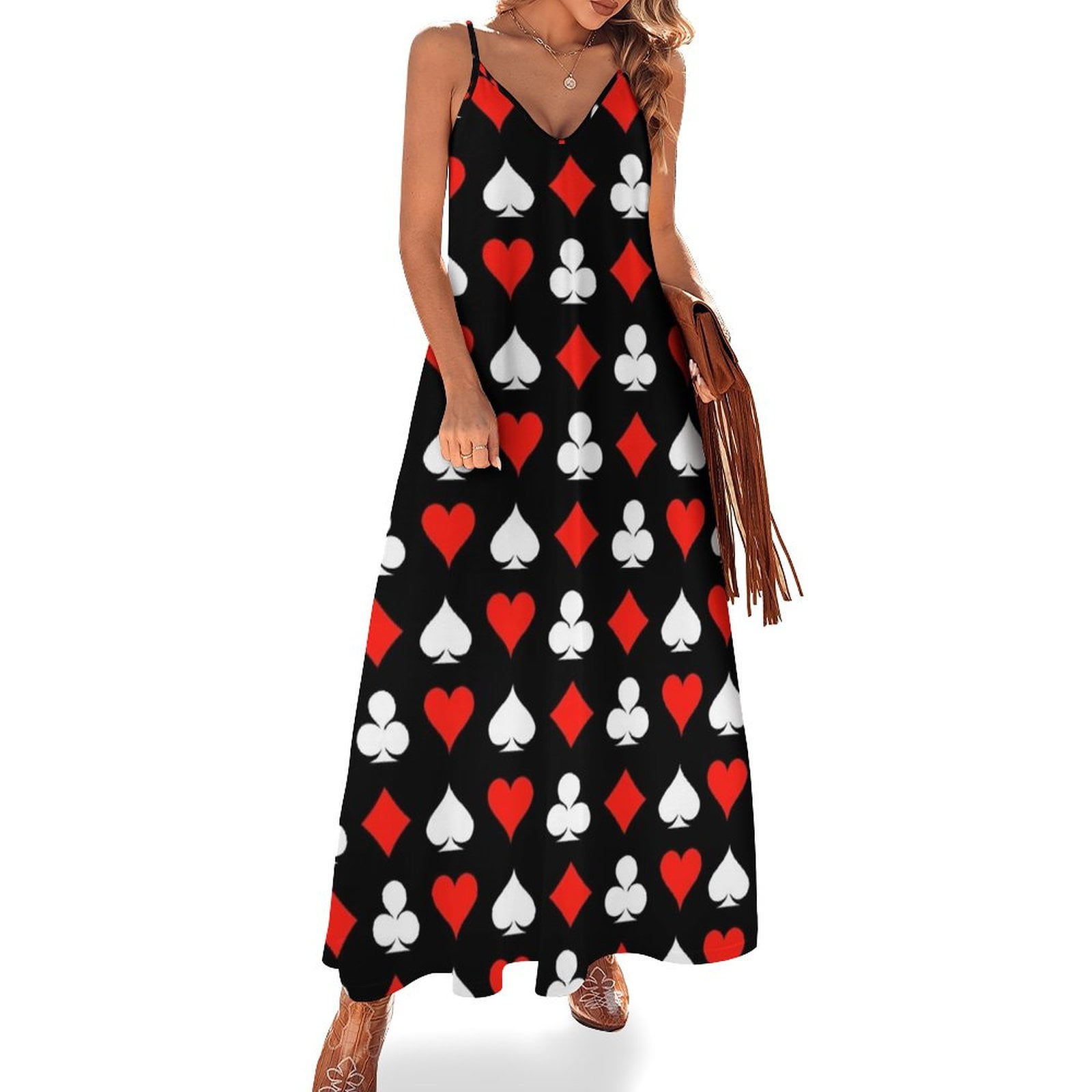 Poker Pattern Sleeveless Dress Bridesmaid dress woman elegant guest wedding dress - Walmart.com