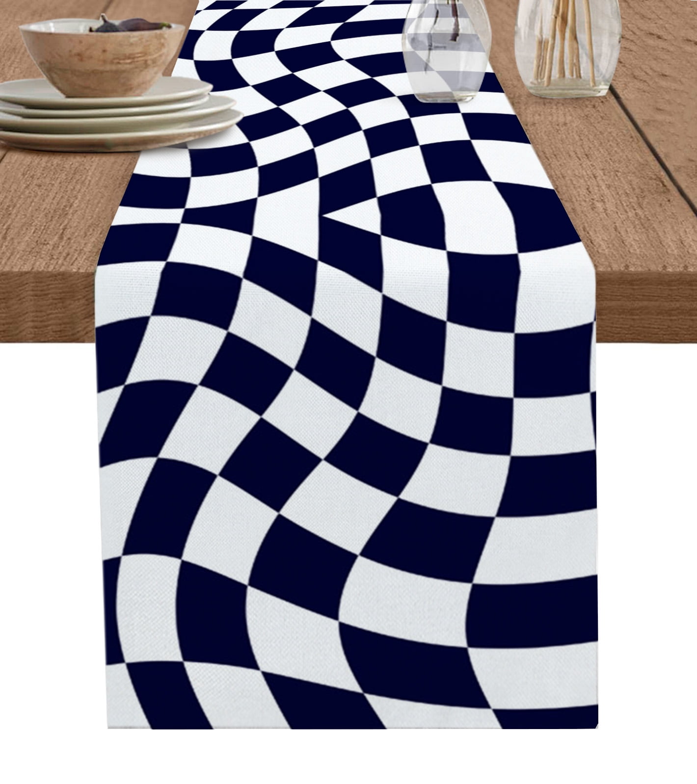 Poker Plaid Texture Spontaneous Red Heart Plum Square Flag Table Runner ...