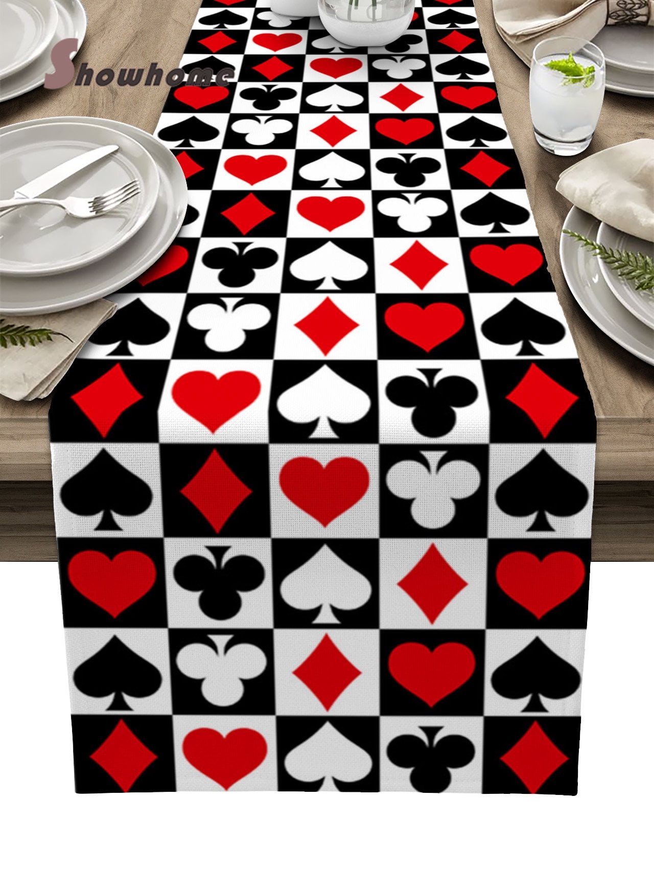Poker Squares Spades Hearts Plaid Table Runner Modern Party Dining ...
