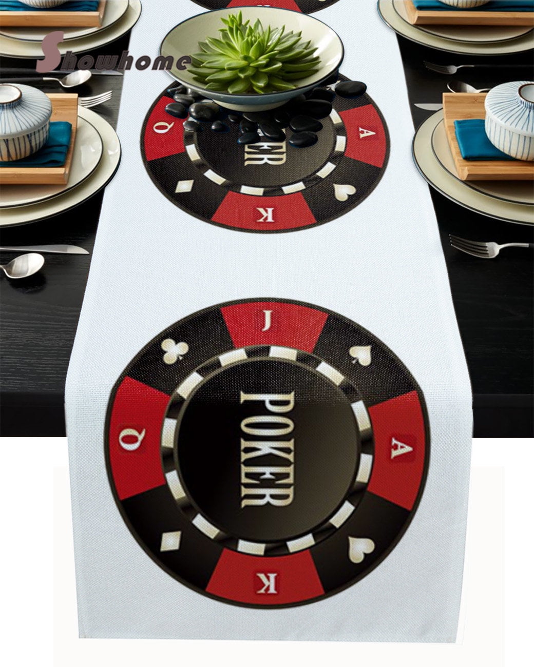 Poker Squares Spades Hearts Plaid Table Runner Modern Party Dining ...