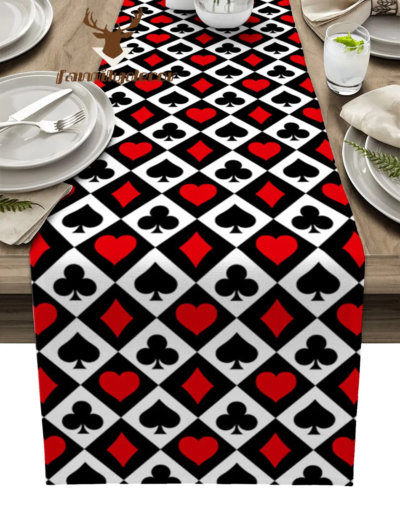 Poker Squares Spades Hearts Plaid Texture Table Runner Home Wedding ...