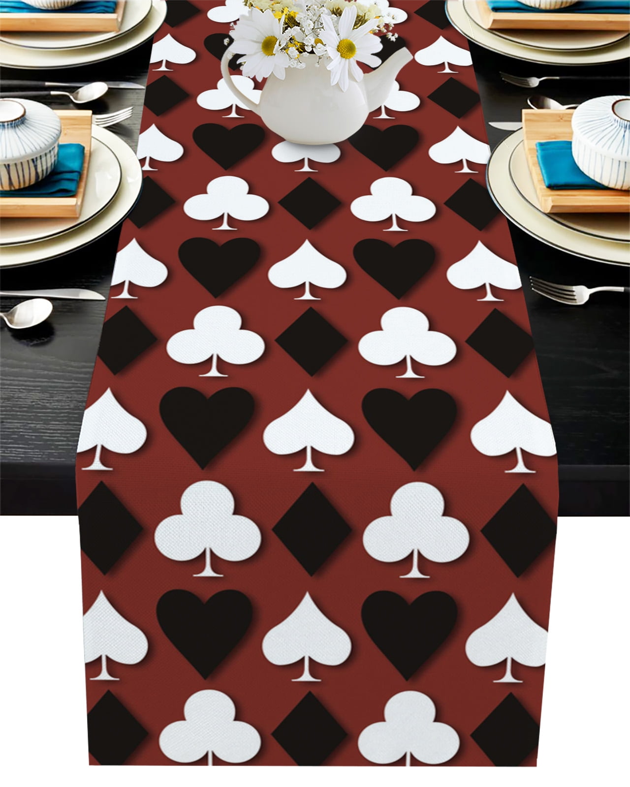 Poker Squares Spades Hearts Plaid Texture Table Runner Home Wedding ...