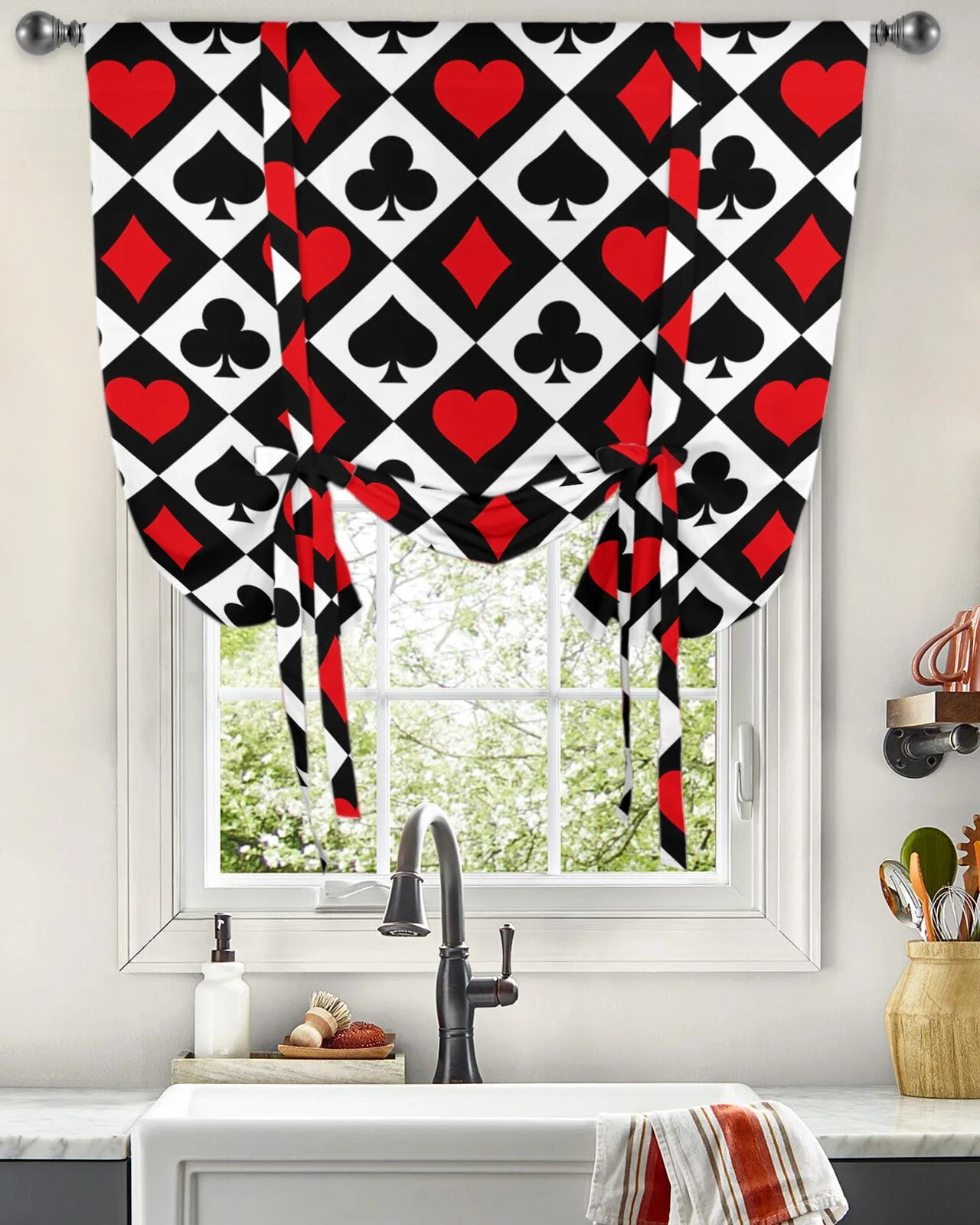 Poker Squares Spades Hearts Plaid Texture Window Curtain Tie Up ...