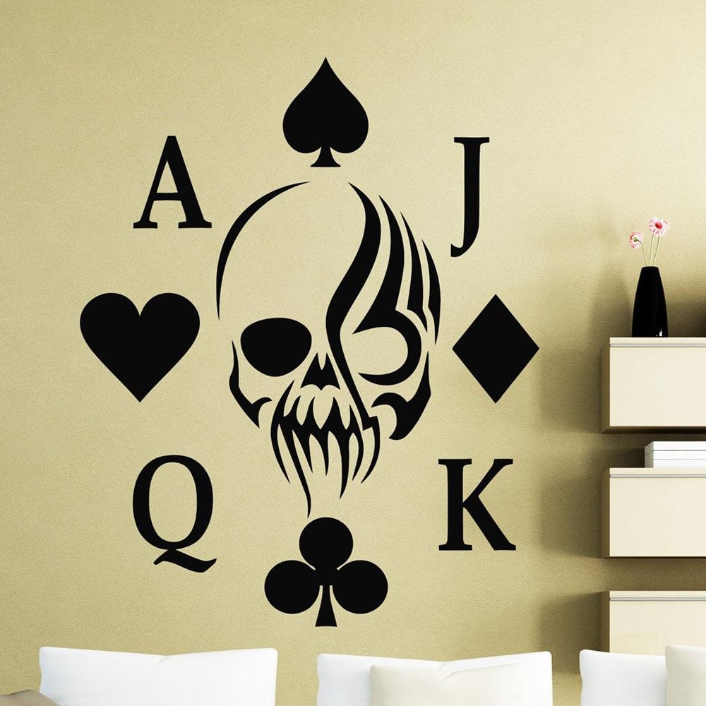 Poker Wall Decal Holdem Skull Card Suits Casino Club Door Window Vinyl ...