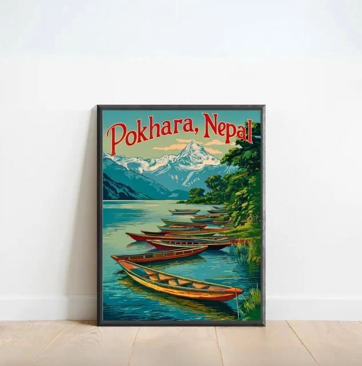 Pokhara Vintage Travel Poster - Pokhara Print, Nepal Wall Art NO FRAMED ...