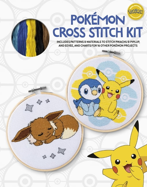 Pokmon Cross Stitch Kit: Includes patterns and materials to stitch Pikachu Piplup, Evee, and ...