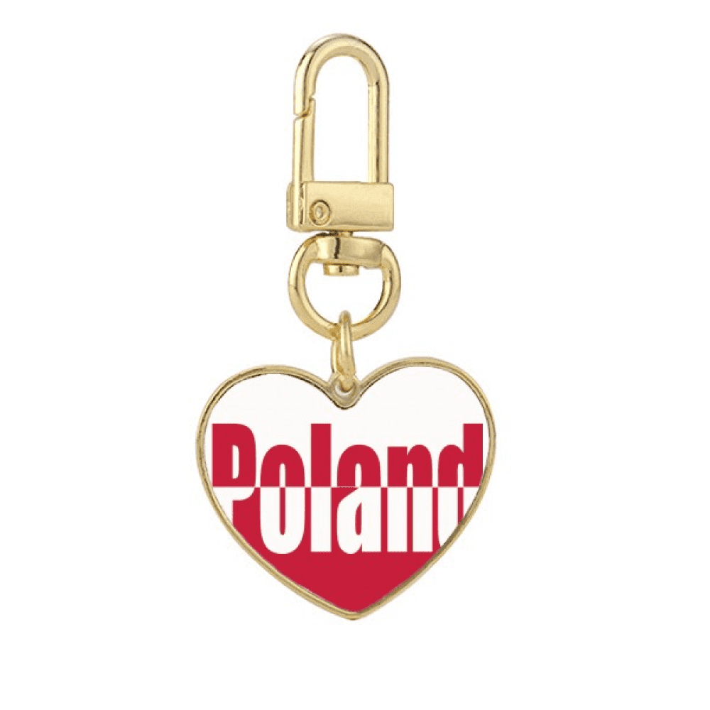 Poland Country Flag Name Art Deco Fashion Gold Heart Keychain Metal ...
