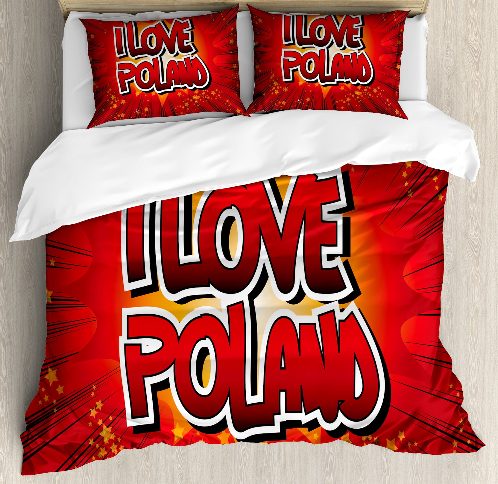 Poland Duvet Cover Set, Pop Art Inspired Dramatic Comic Book Style ...