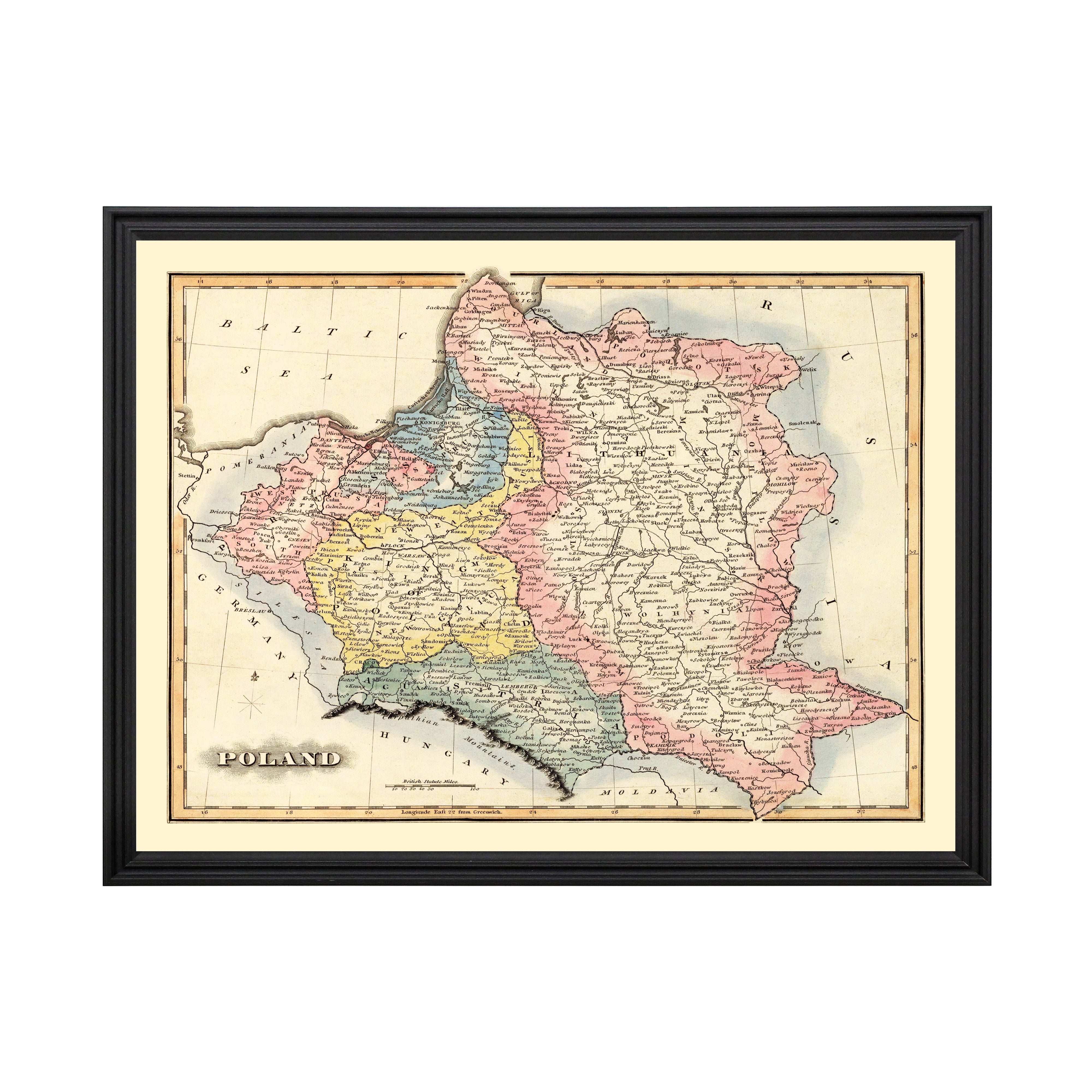 Poland Map, 1823 Vintage Map of Poland History Wall Decor Gift, Old ...