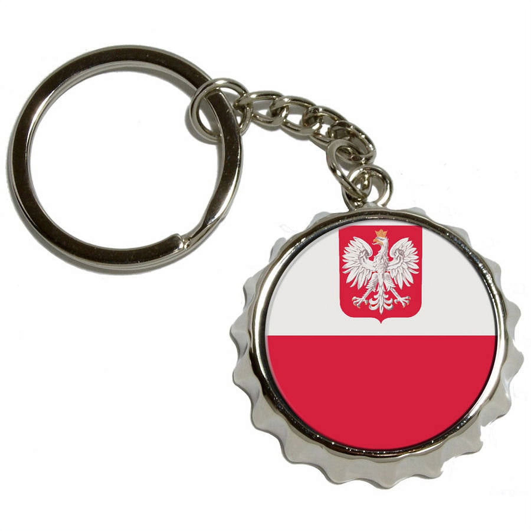 Poland Polish Flag, Nickel Plated Metal Popcap Bottle Opener Keychain ...