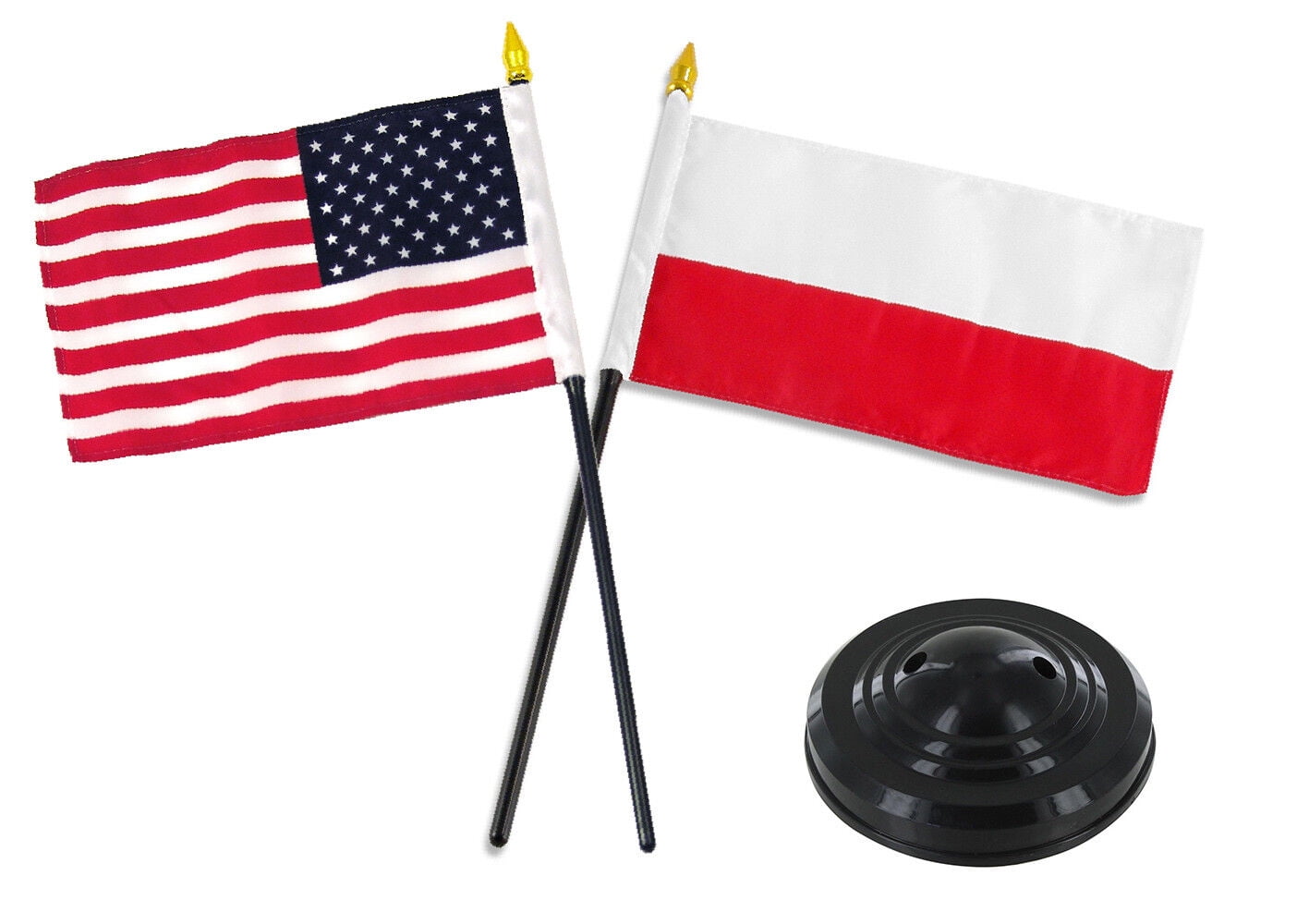 Poland Polish w/ USA American Flag 4"x6" Desk Set Table Stick Black ...
